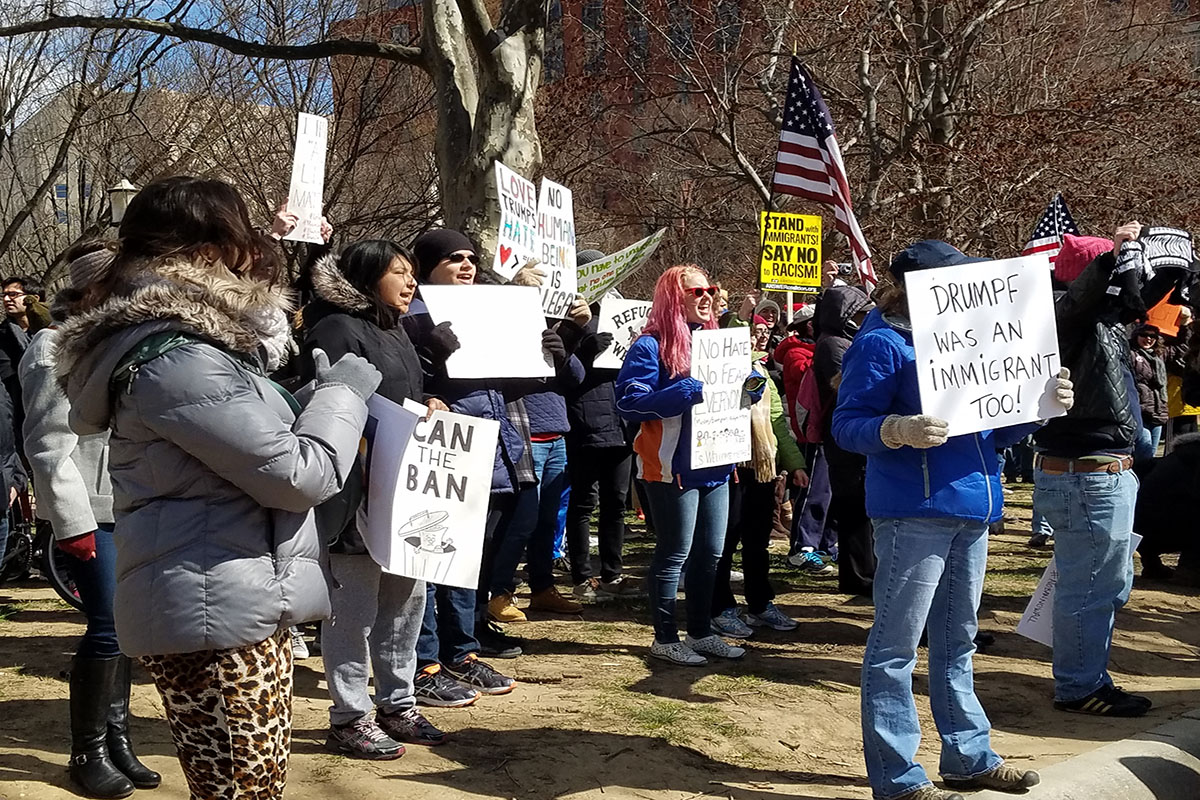 Demonstrators protest Trump travel ban despite frigid weather - Medill ...